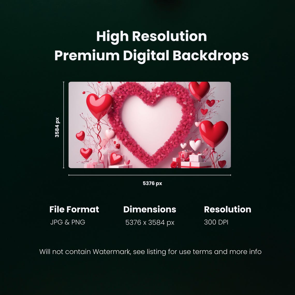 50 Hearts Romantic Valentines Day Backdrop Perfect for Weddings, Photo ...