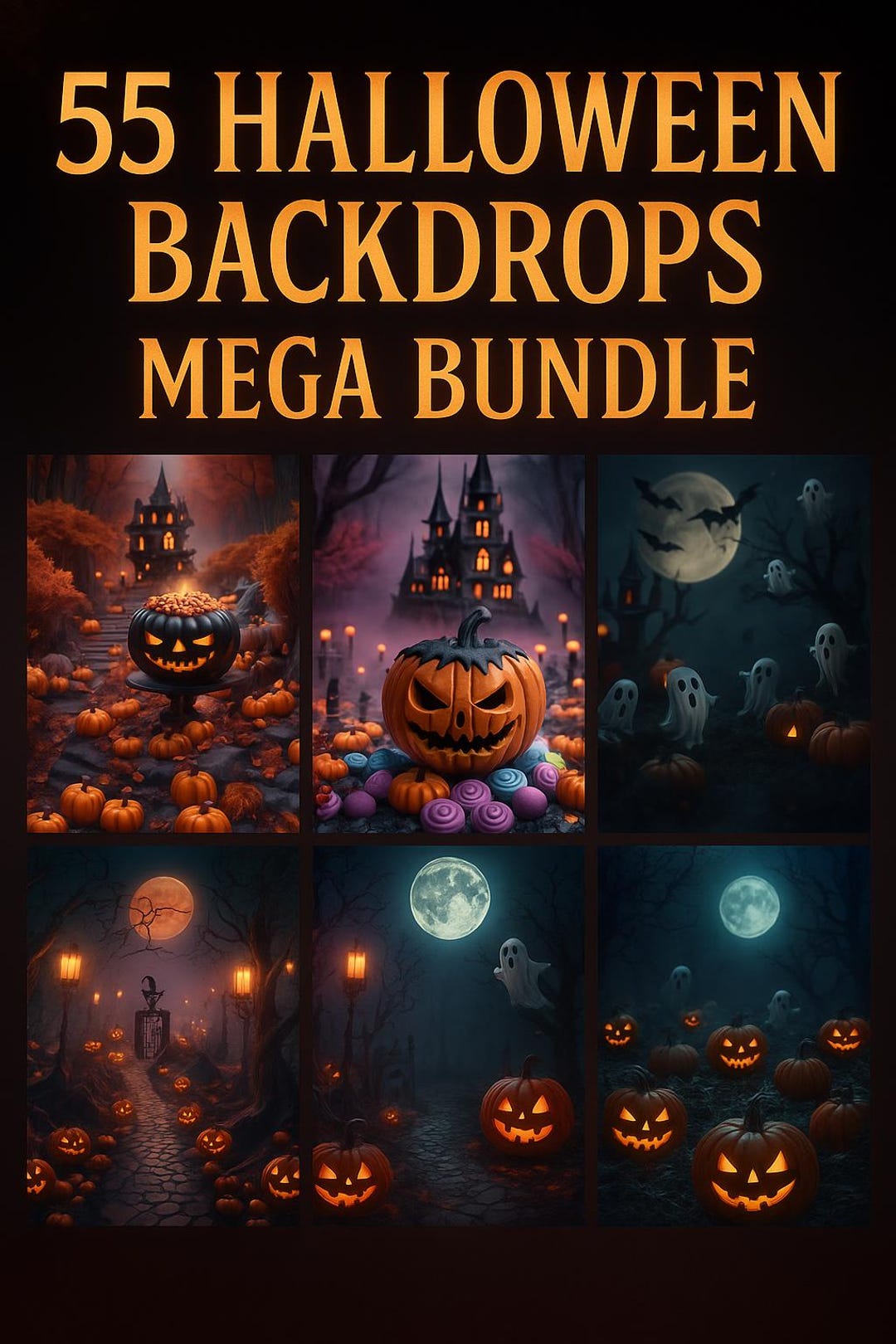 55 Halloween Backdrops, Spooky Scenes 4K Printable Background Bundle ...