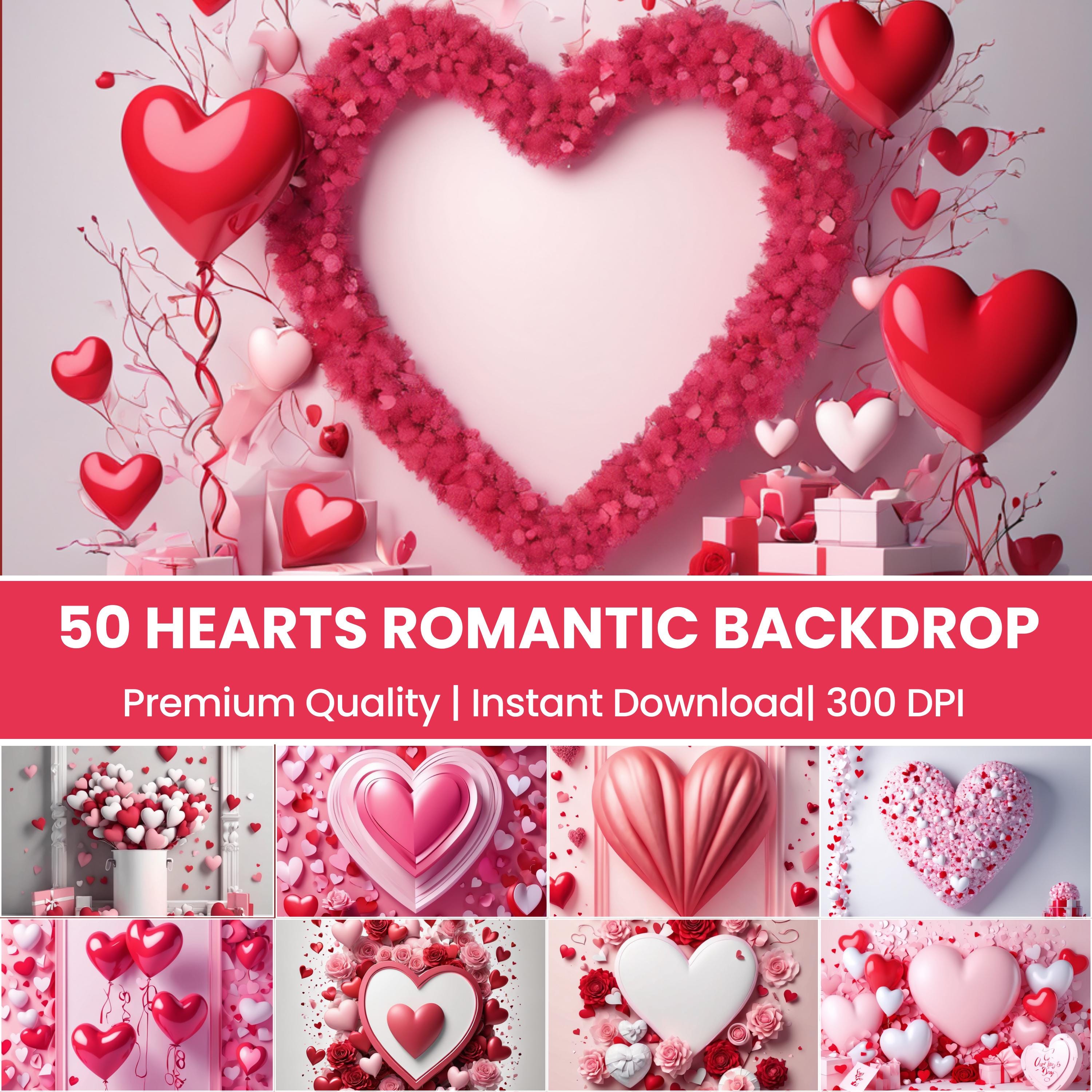 50 Hearts Romantic Valentines Day Backdrop - Perfect for Weddings ...