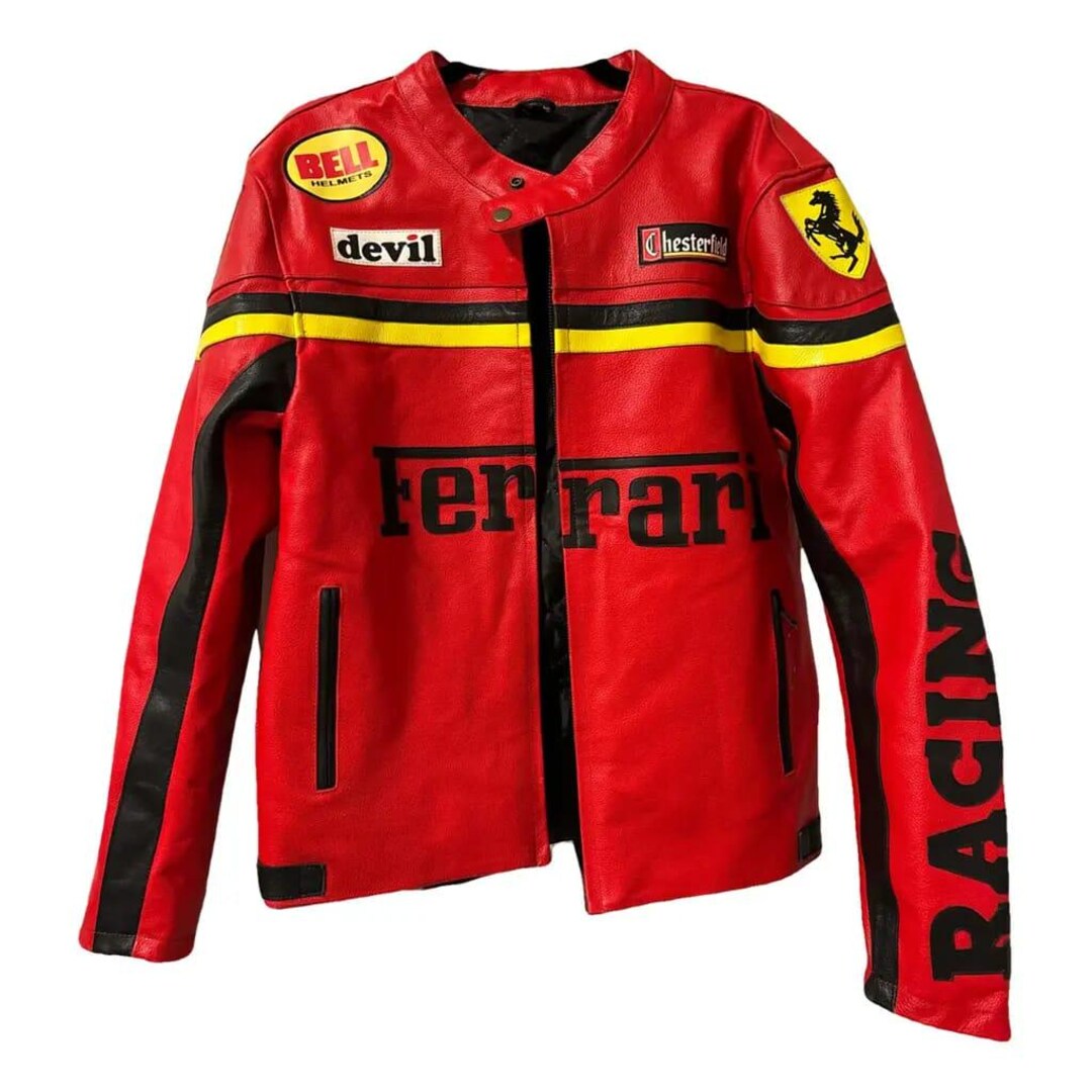 Ferrari Leather Biker Bomber Jacket Vintage Motorsport Style - Etsy
