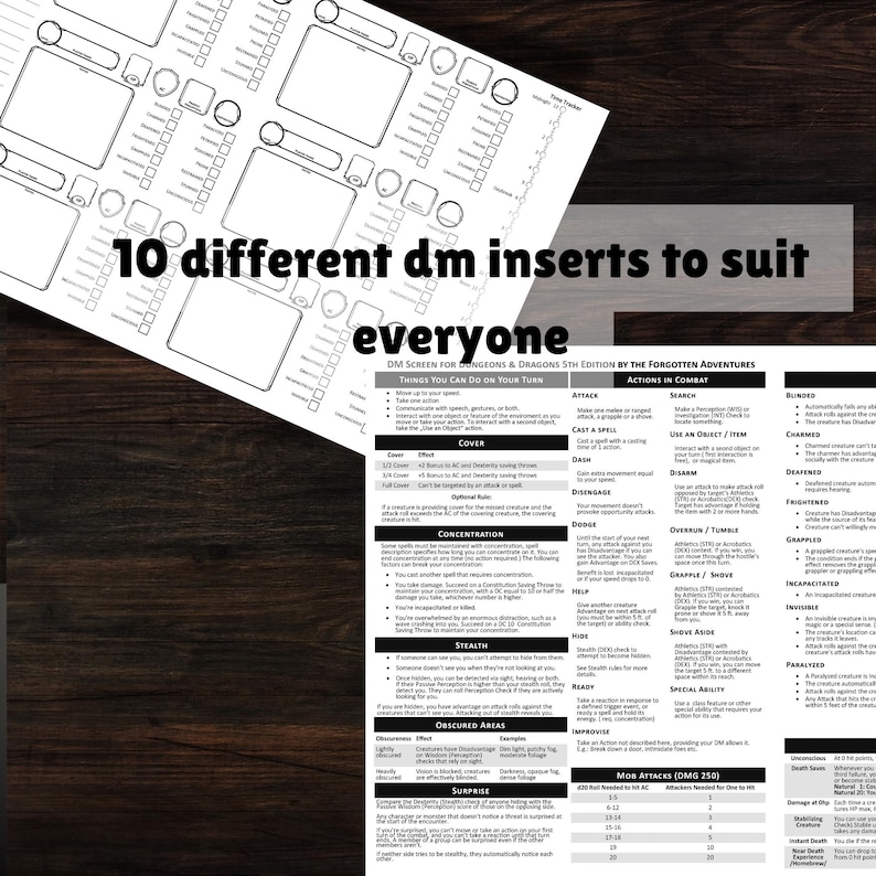 Dungeons and Dragons DM Screen Inserts, 5e Reference Sheets (digital ...