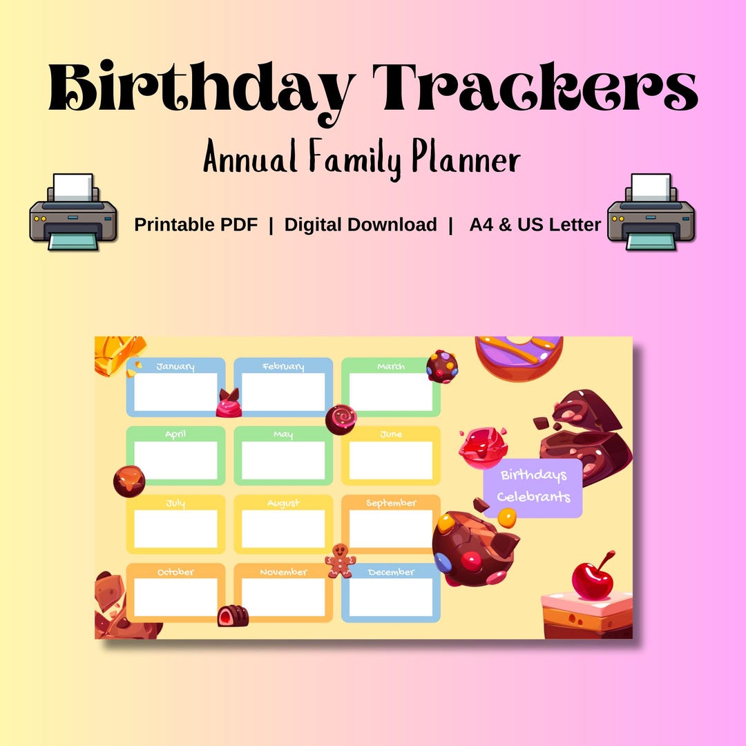 12 Birthdays Printable Tracker - A4 & US PDF Download, Family Planner ...