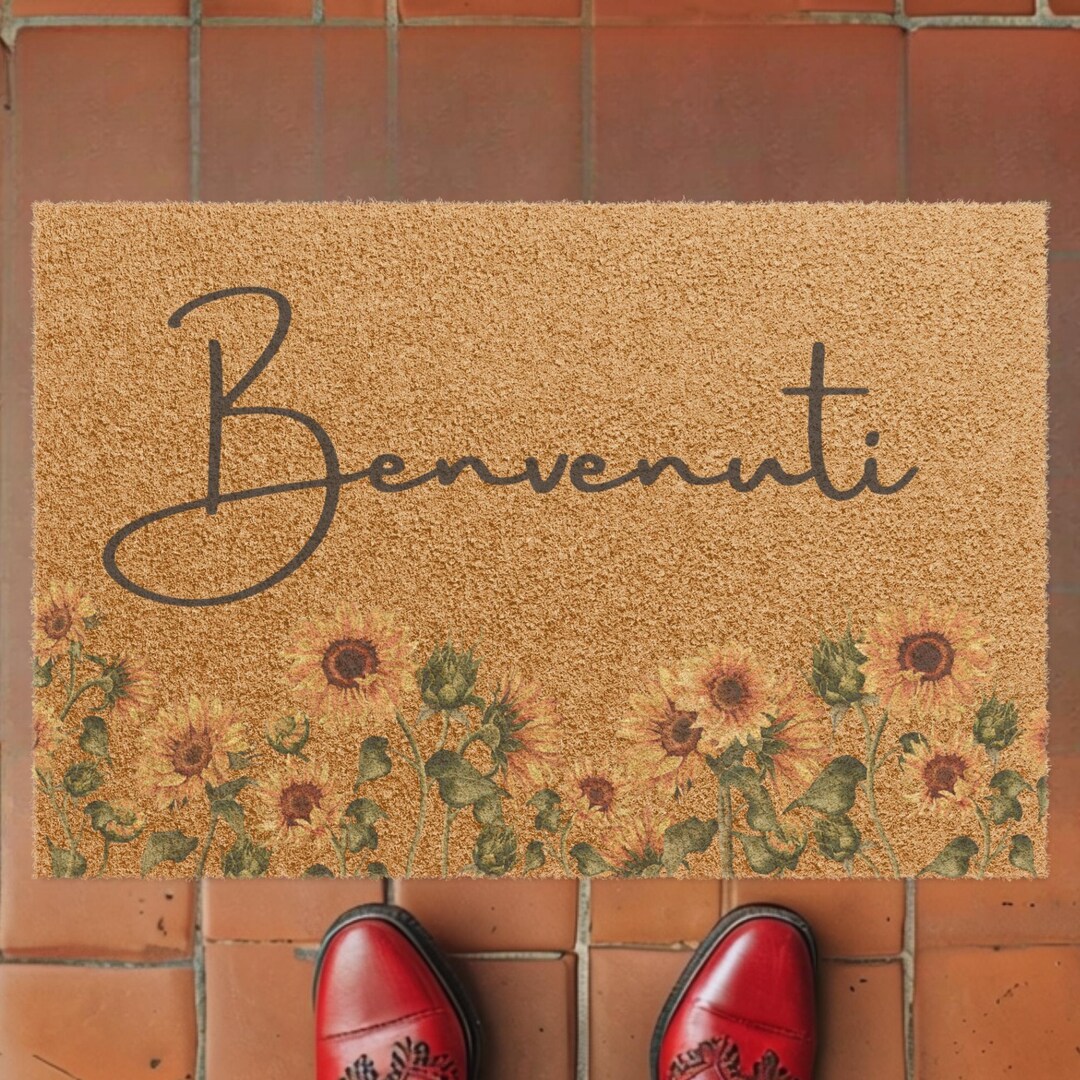 Italian Sunflower 'benvenuti' Welcome Doormat: Tuscan Entryway Decor - Etsy