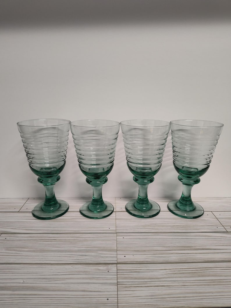 Set Vintage Libbey 90s Sirrus Spanish Green or Blue Glass Water Goblets ...