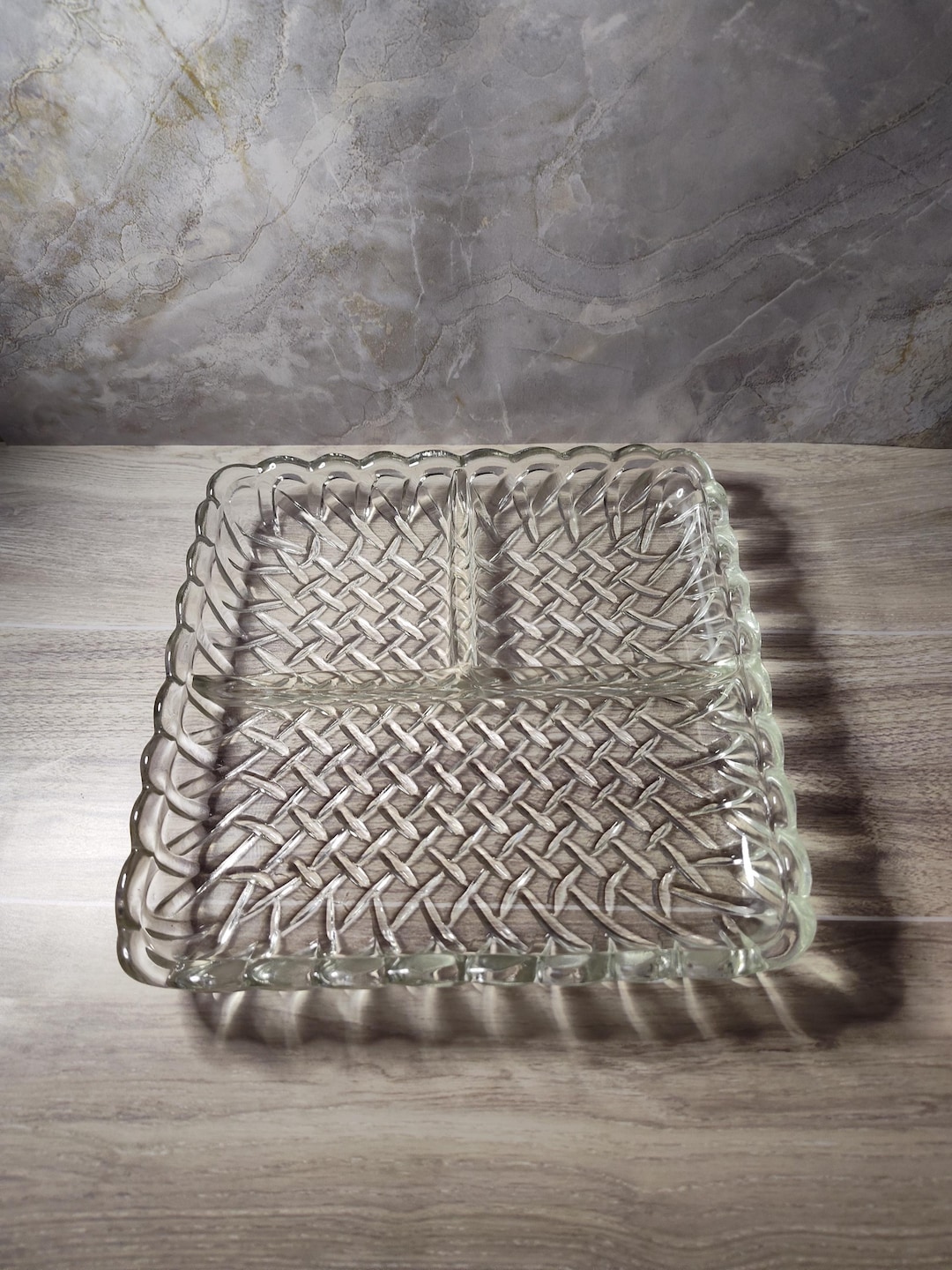 Vintage Indiana Glass Co. Pretzel Pattern Crystal 3 Part Square Dinner ...