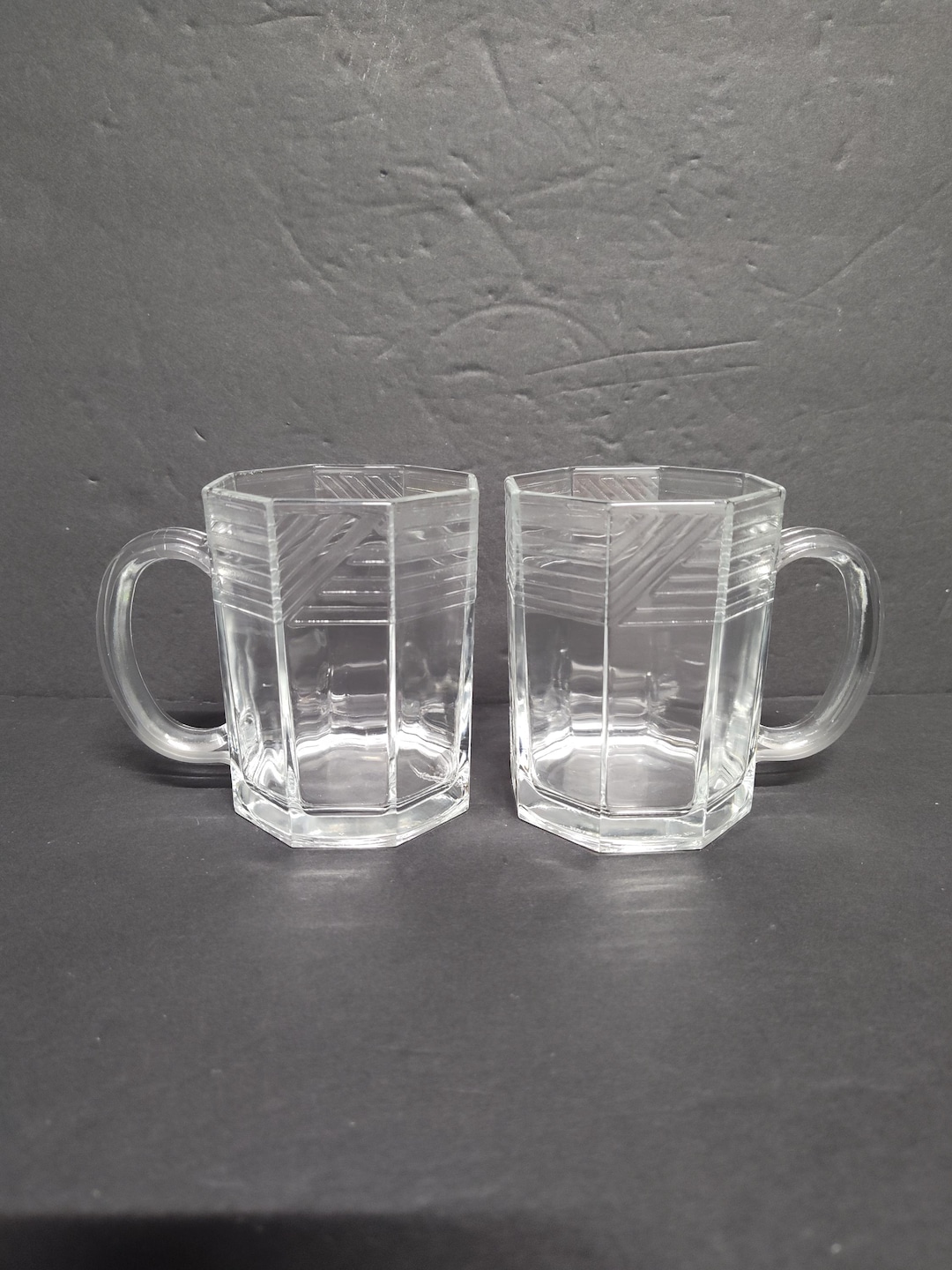 Pair of Vintage 1980s Arcoroc Glass Mugs Octime Octagon Clear Art Deco ...