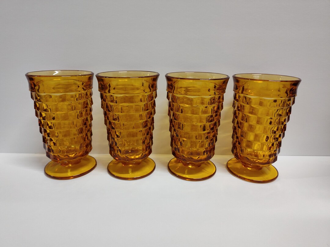 Vintage Indiana Amber Glass Whitehall Cubist Pattern 14 Oz Tumblers - Etsy