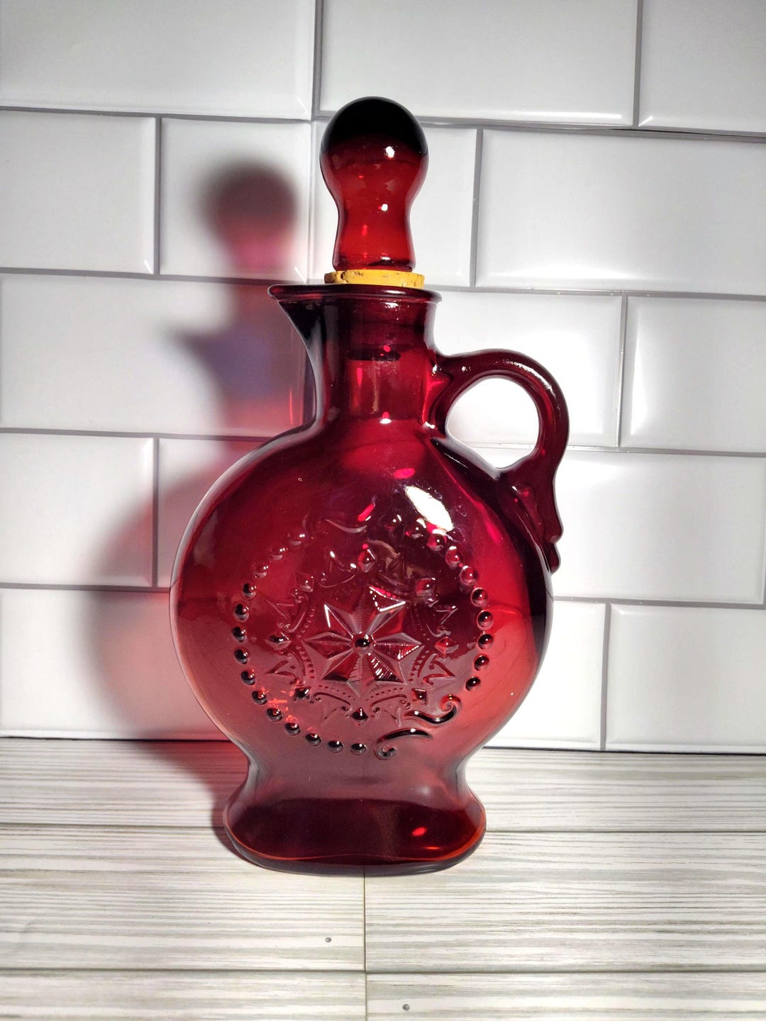 Vintage 1970s Wheatonware Ruby Red Star Decanter Bottle - Etsy