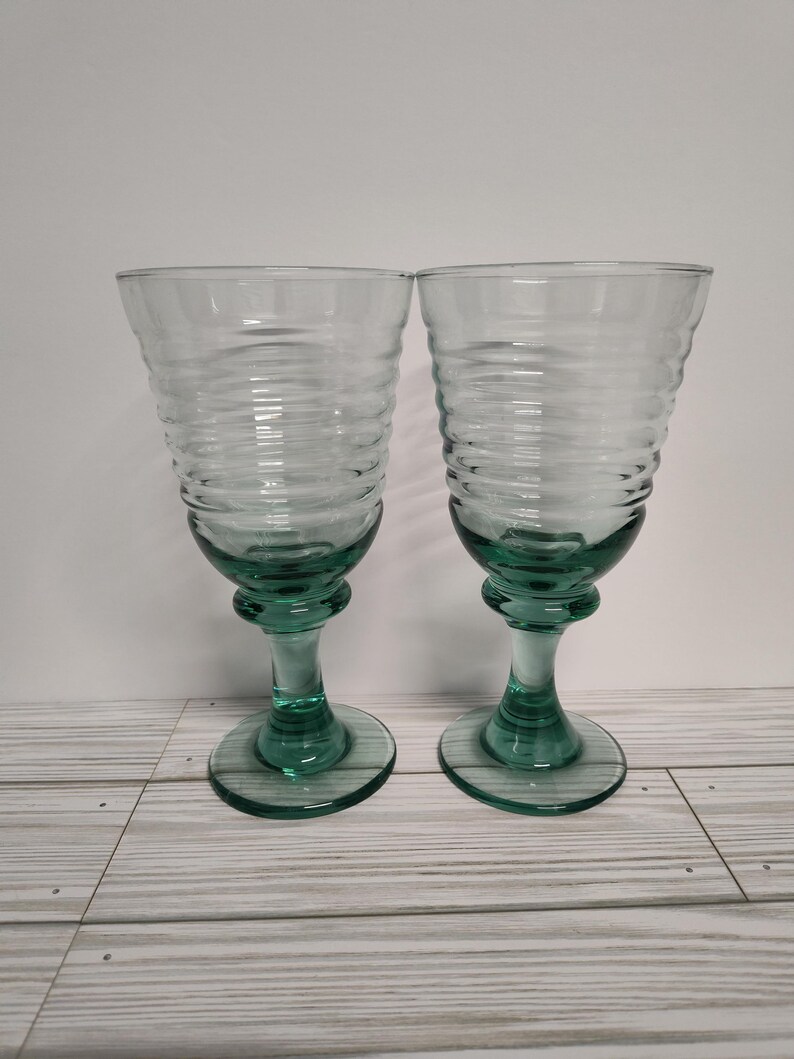 Set Vintage Libbey 90s Sirrus Spanish Green or Blue Glass Water Goblets ...