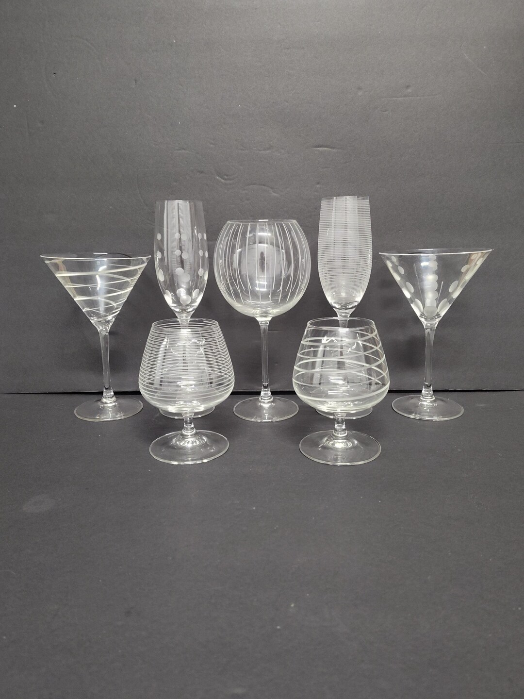 Mikasa Cheers Etched Pattern Stemware Balloon Goblets, Champagne Flutes ...