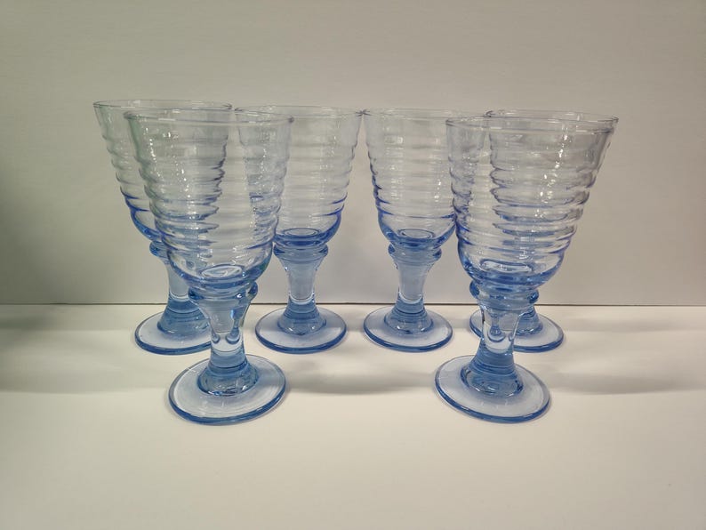 Set Vintage Libbey 90s Sirrus Spanish Green or Blue Glass Water Goblets ...