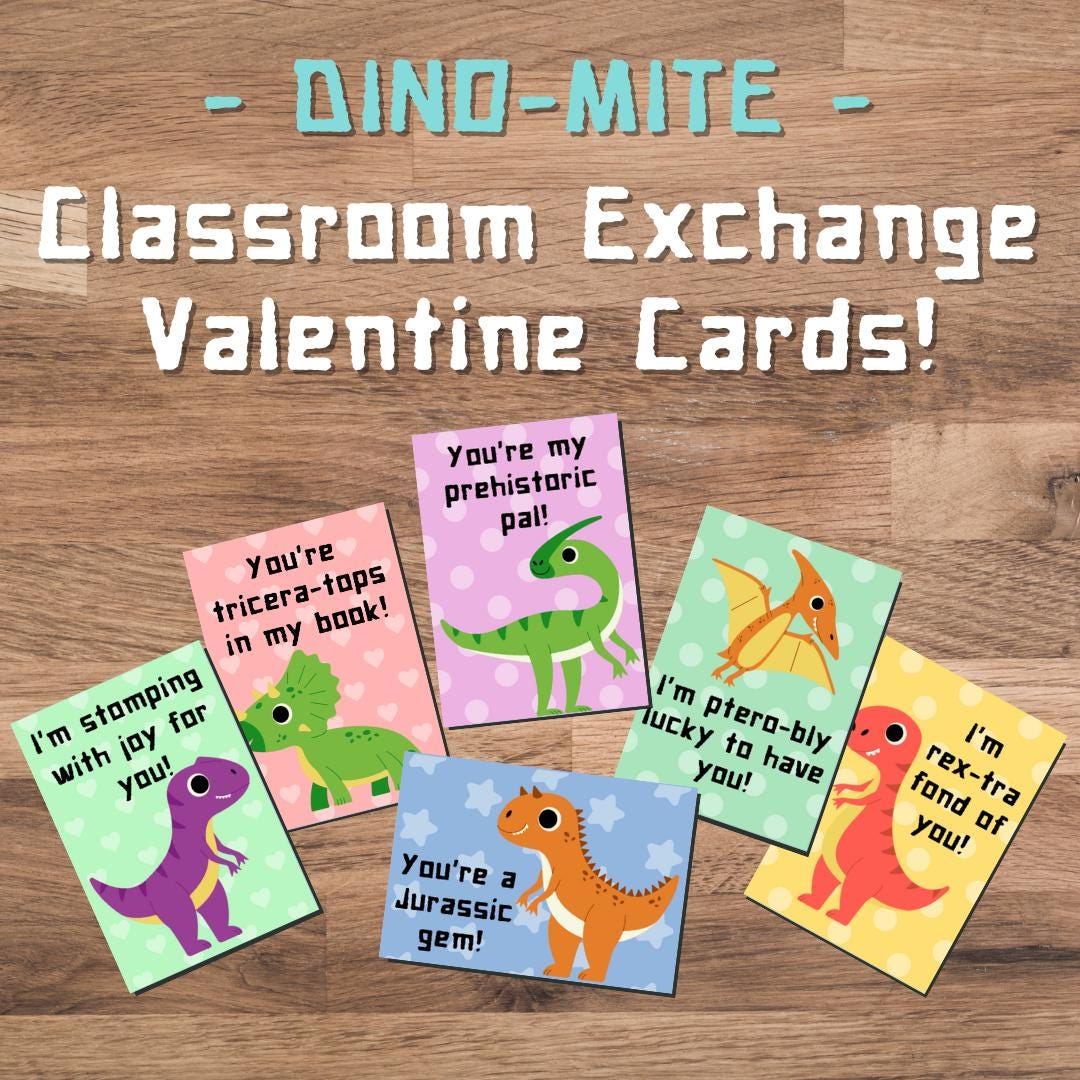 Dino-mite Valentine's Exchange Cards DIGITAL DOWNLOAD - Etsy