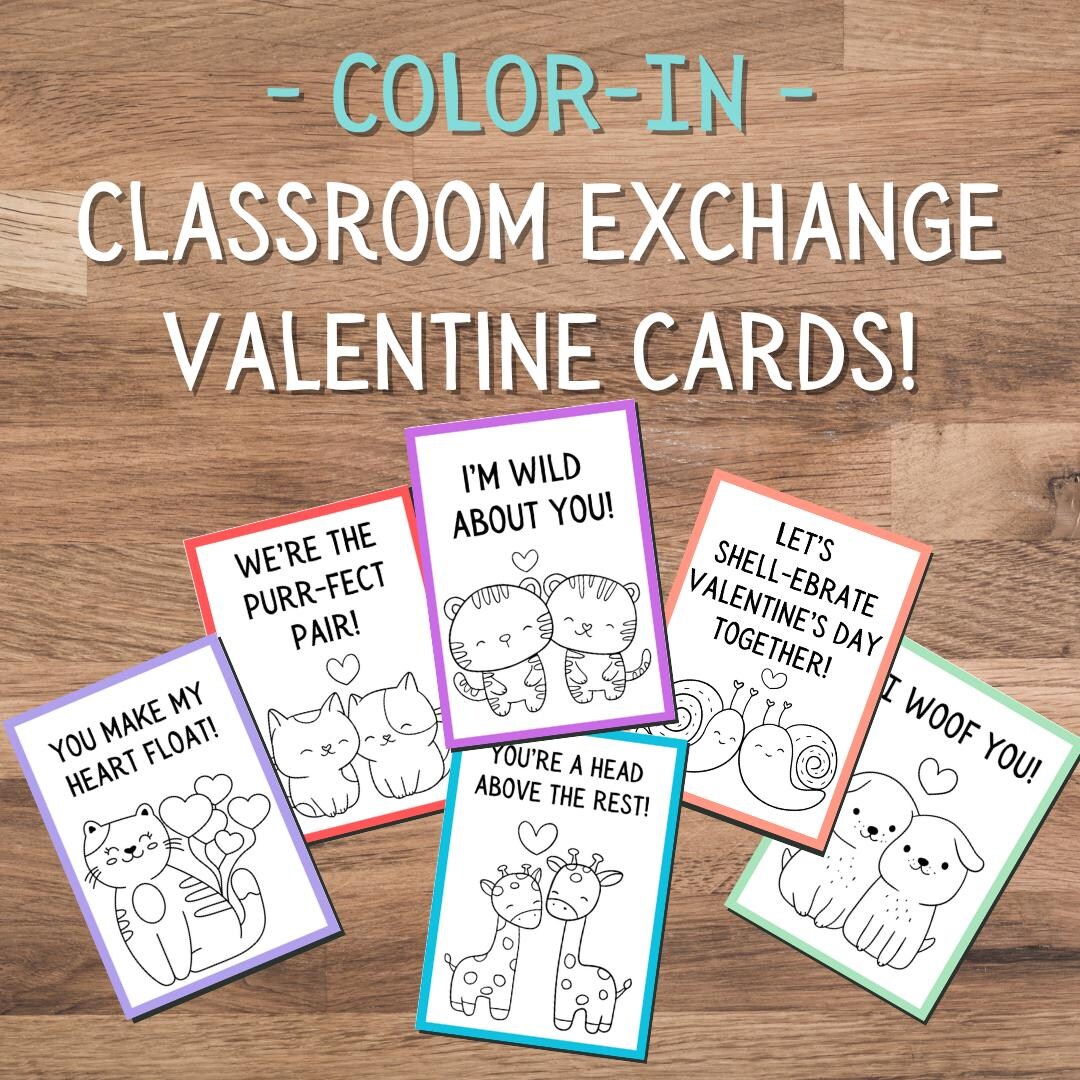 Color-in Valentine's Exchange Cards - DIGITAL DOWNLOAD - Etsy