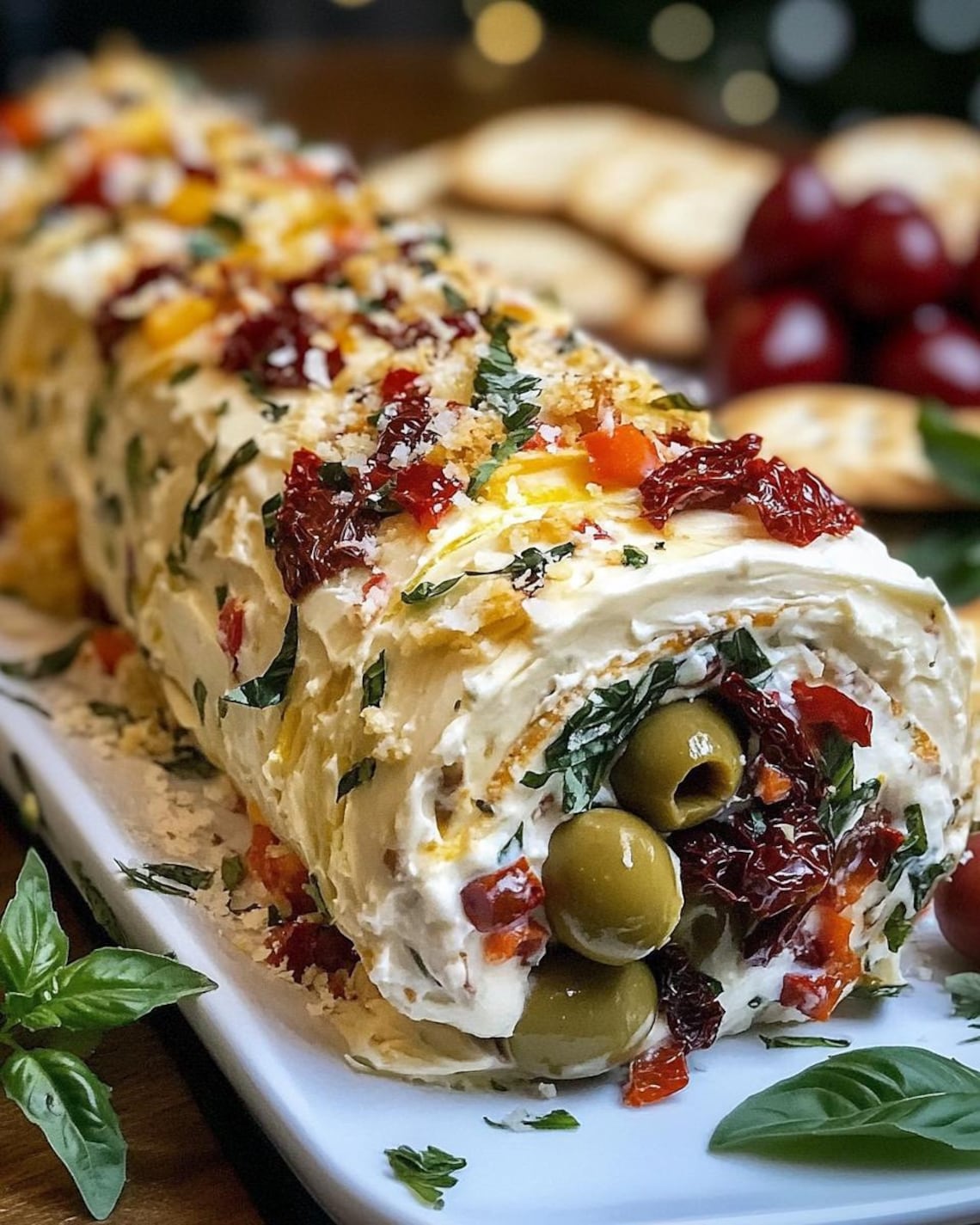 Festive Holiday Antipasto Cream Cheese Log/christmas Recipes/recipes ...