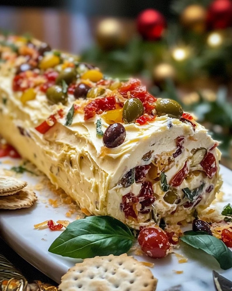 Festive Holiday Antipasto Cream Cheese Log/christmas Recipes/recipes ...
