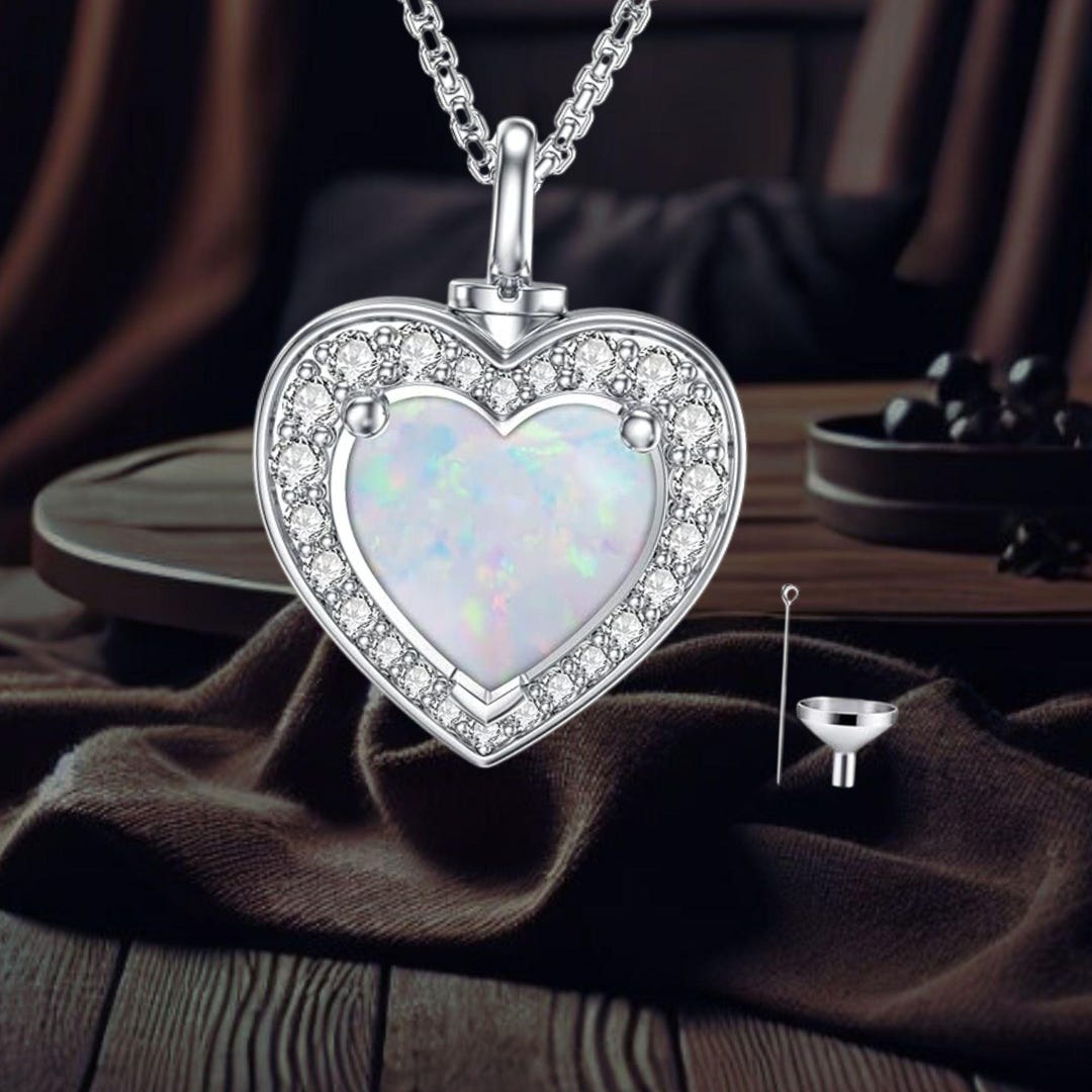 Opal Heart Urn Necklace for Ashes 925 Sterling Silver Cremation Jewelry for Women Keepsake ...