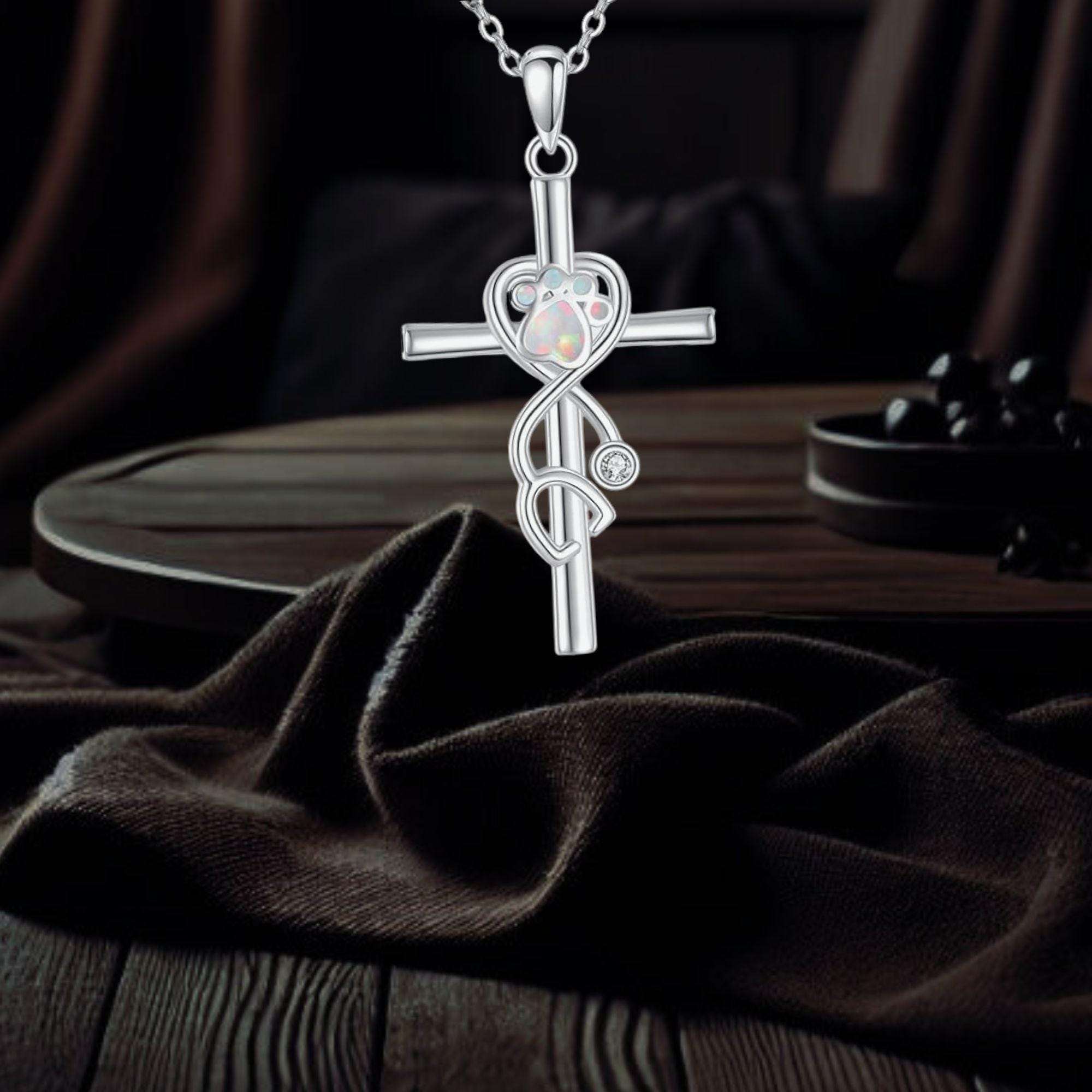 Stethoscope Paw Print Jesus Cross Necklace Opal Heart Sterling Silver ...