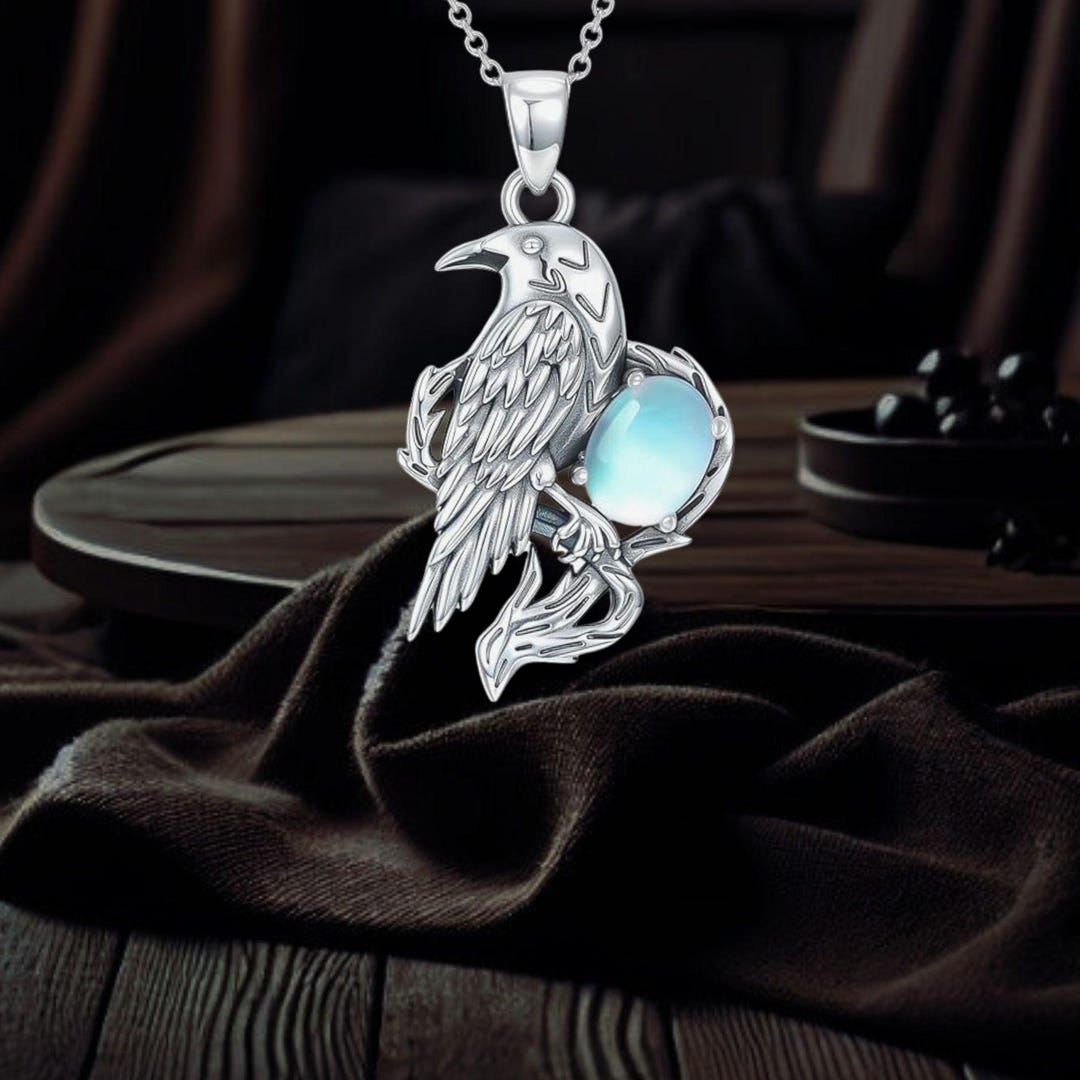 Raven Moonstone Necklace 925 Sterling Silver Raven Jewelry for Women - Etsy