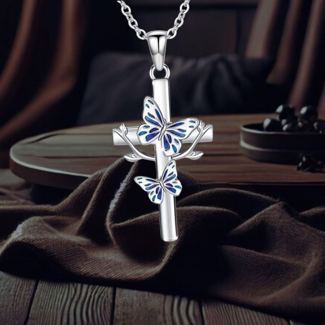 Butterfly Cross Necklace 925 Sterling Silver Necklace Butterfly ...