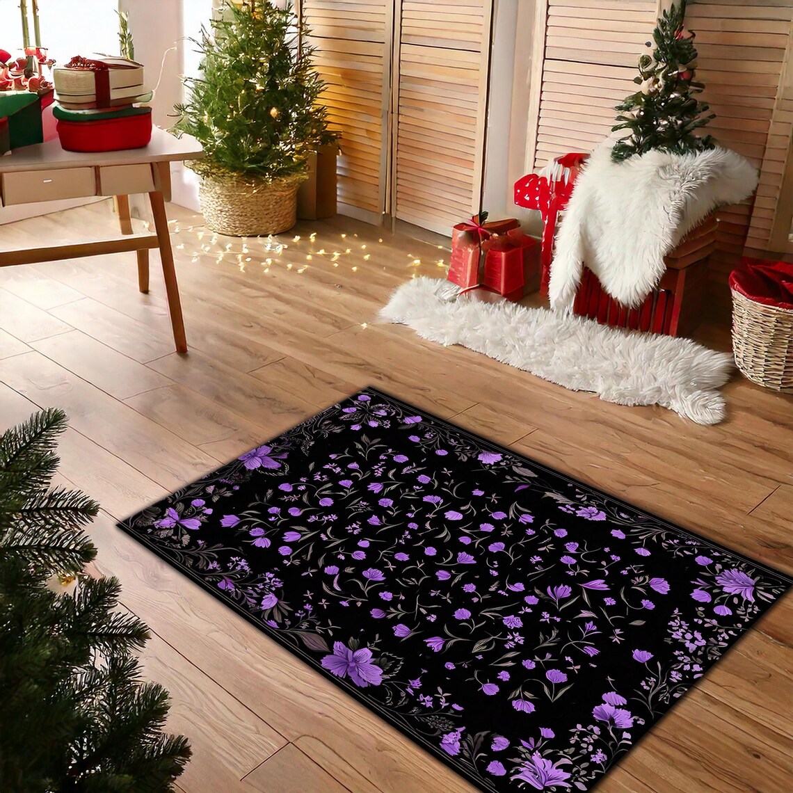 Gothic Rug Floral Rug Dark Cottagecore Decor Vintage Carpet Dark Floral ...