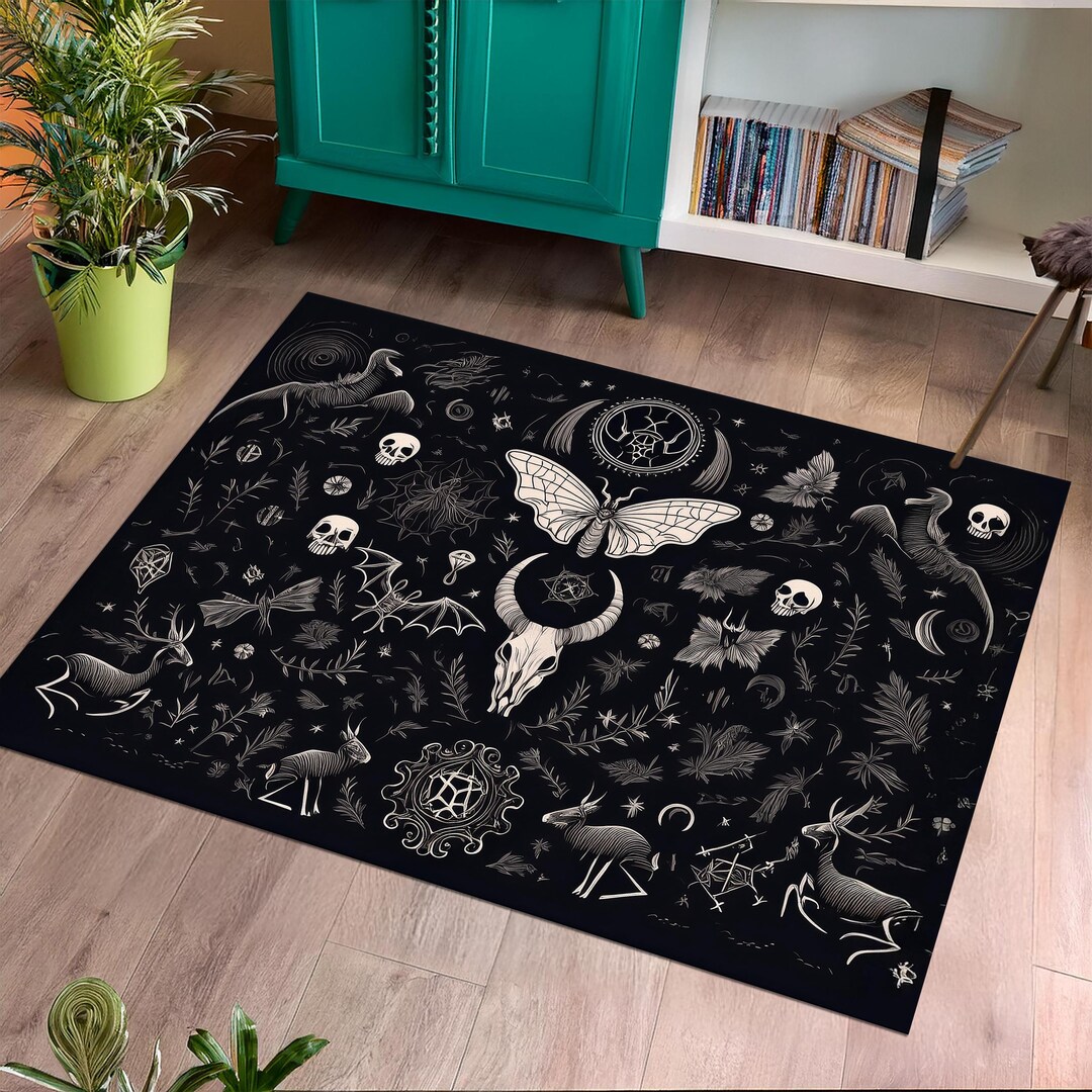 Luna Moth Skull Animal Bones Rug, Sorciere Rug, Bone Collector Horror ...