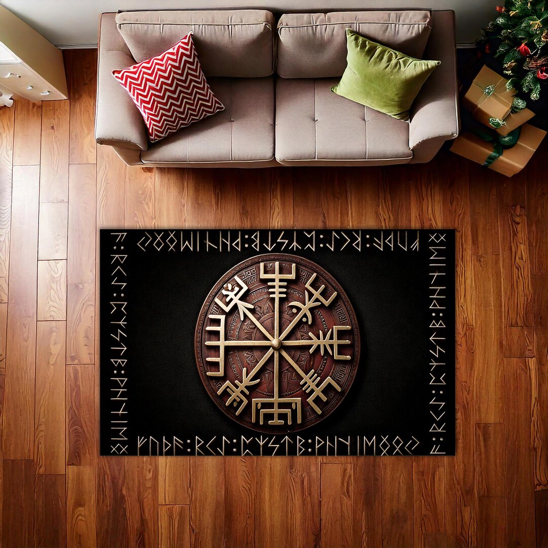 Vegvisir Compass Rug, Norse Mythology Rug, Viking Compass Rug, Viking ...