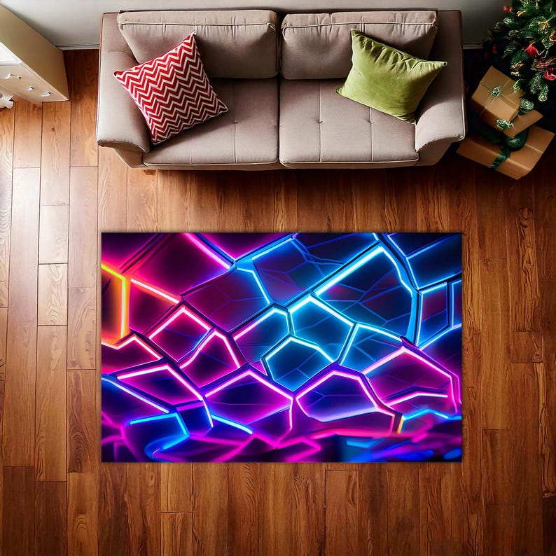 Colorful Glow Rug, Gamer Decor, Game Rug, Neon Look Rug, E-sport Rug ...