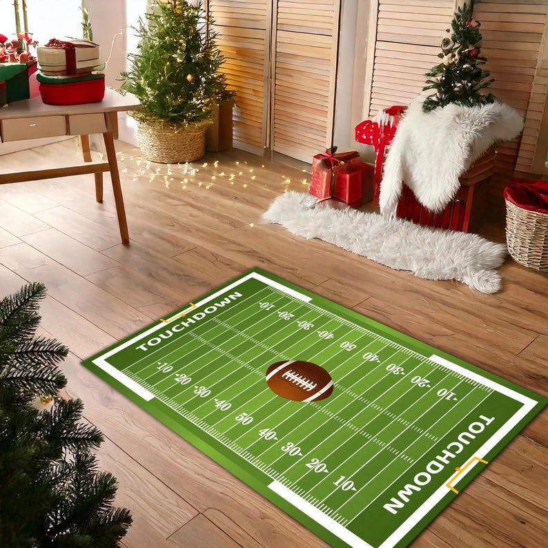 American Football Rug, Soccer Field Rug, Custom Team Logo Rug, Washable ...