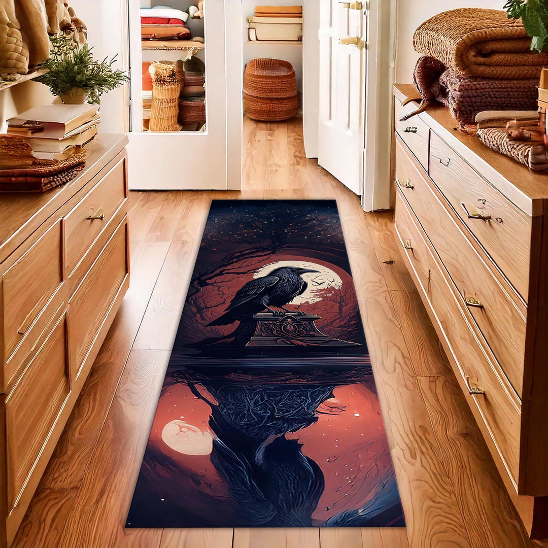 Raven Rug for Gothic Room, Crow in Moon Rug, Dark Academia Decor ...