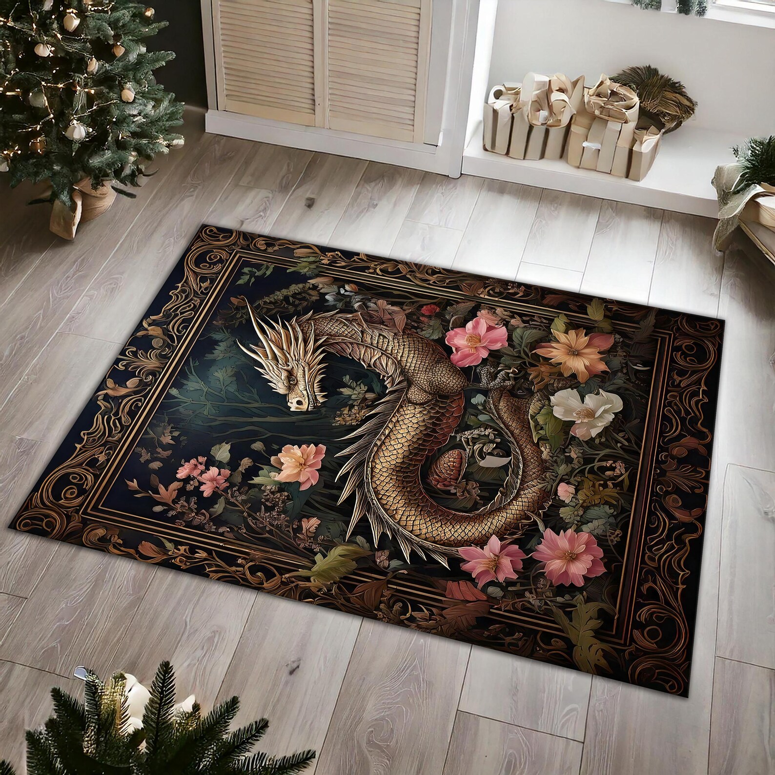Fantasy Inspired Dragon Rug, Dark Academia Decor, Gothic Decor, Magical ...