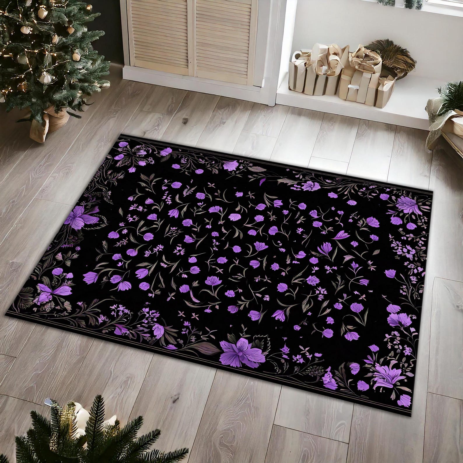 Gothic Rug Floral Rug Dark Cottagecore Decor Vintage Carpet Dark Floral ...