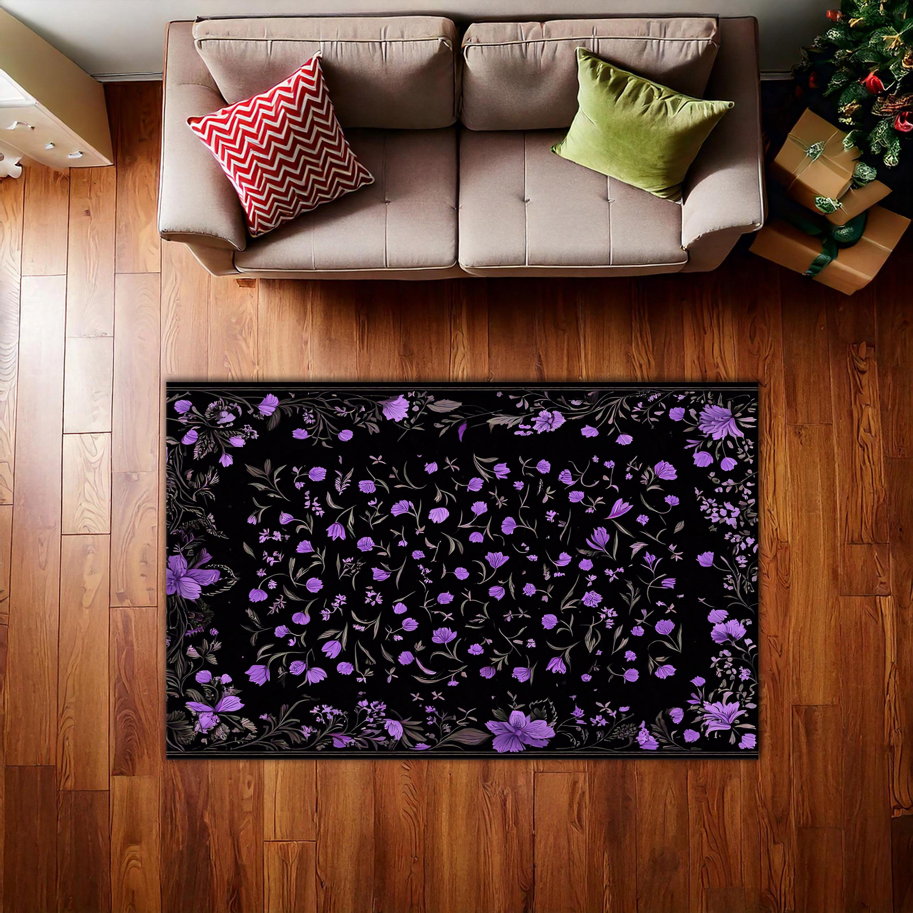Gothic Rug Floral Rug Dark Cottagecore Decor Vintage Carpet Dark Floral ...