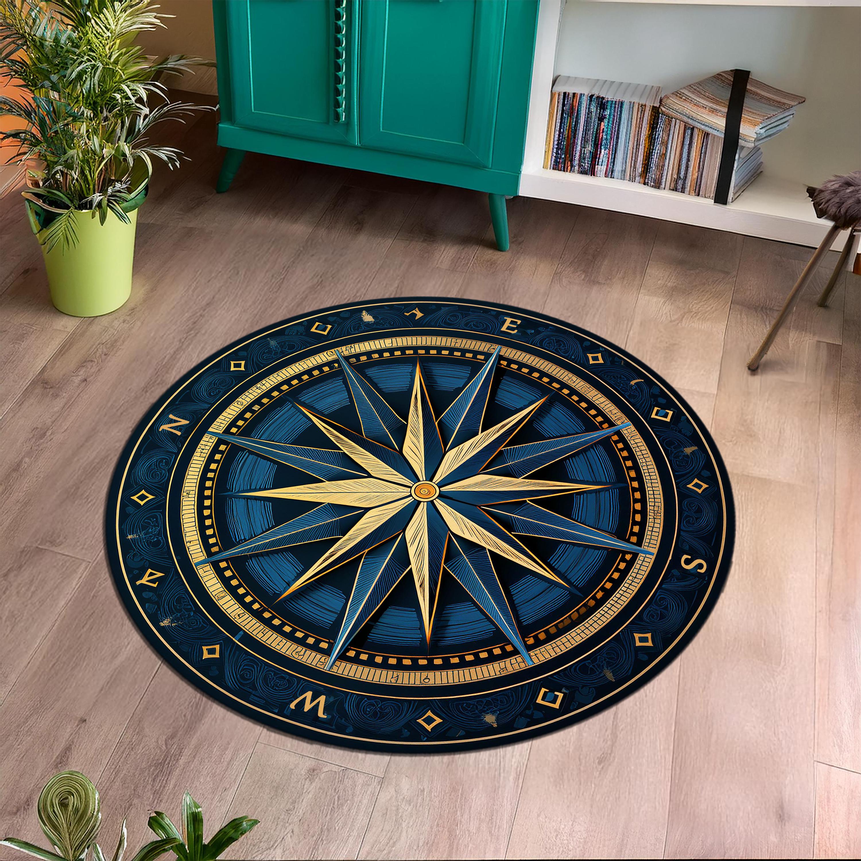 Compass Rose Rug, Yatch Round Rug, Compass Carpet, Coastal Decor, Yatch ...