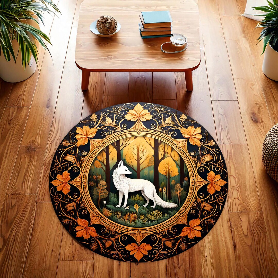 Wolf Woodland Round Rug, Wolf Folklore Decor, Dark Cottagecore Rug ...