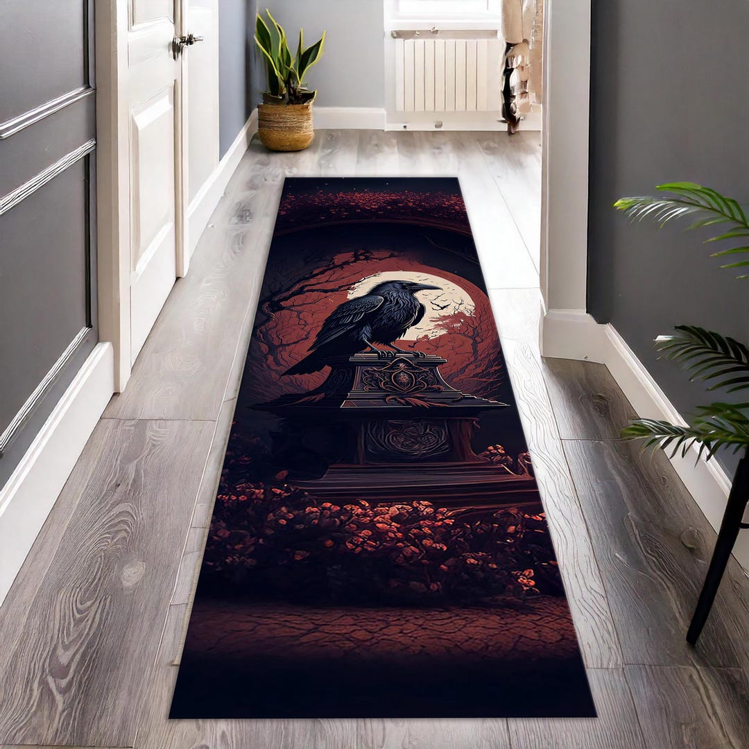 Raven Rug for Gothic Room, Crow in Moon Rug, Dark Academia Decor ...