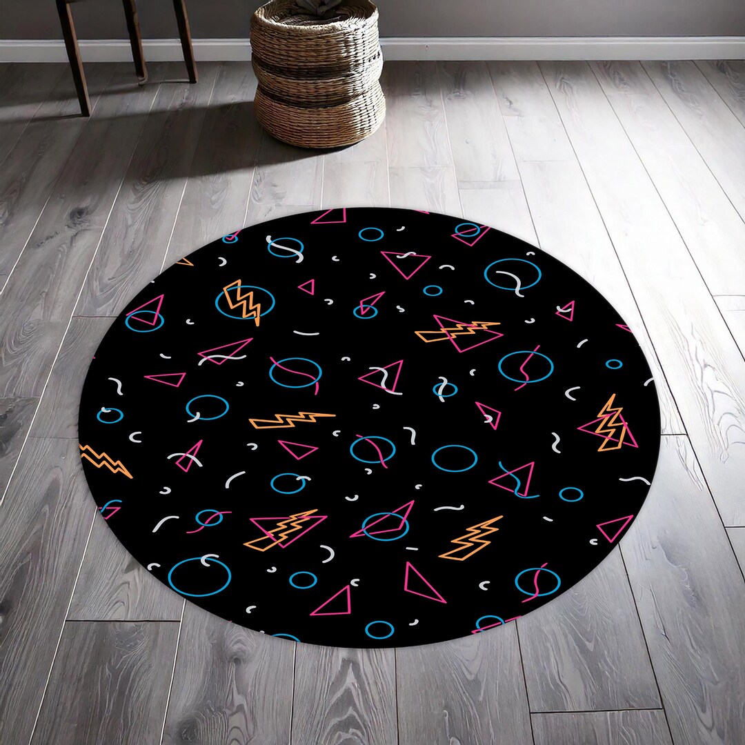 Arcade Round Rug, Stars Rug for Gaming Room, Retro Gaming Carpet ...