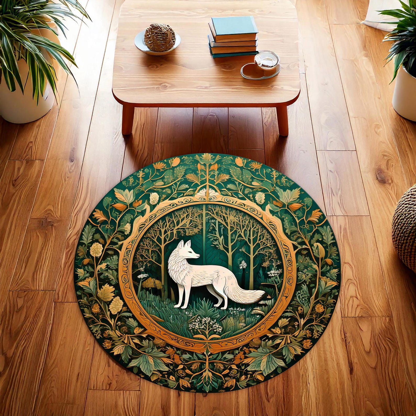 Wolf Woodland Round Rug, Wolf Folklore Decor, Dark Cottagecore Rug ...