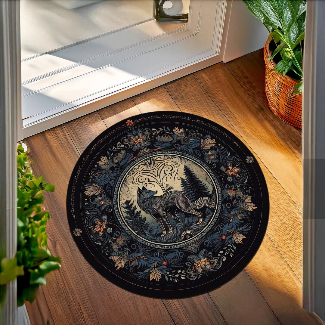 Wolf Woodland Round Rug, Wolf Folklore Decor, Dark Cottagecore Rug ...
