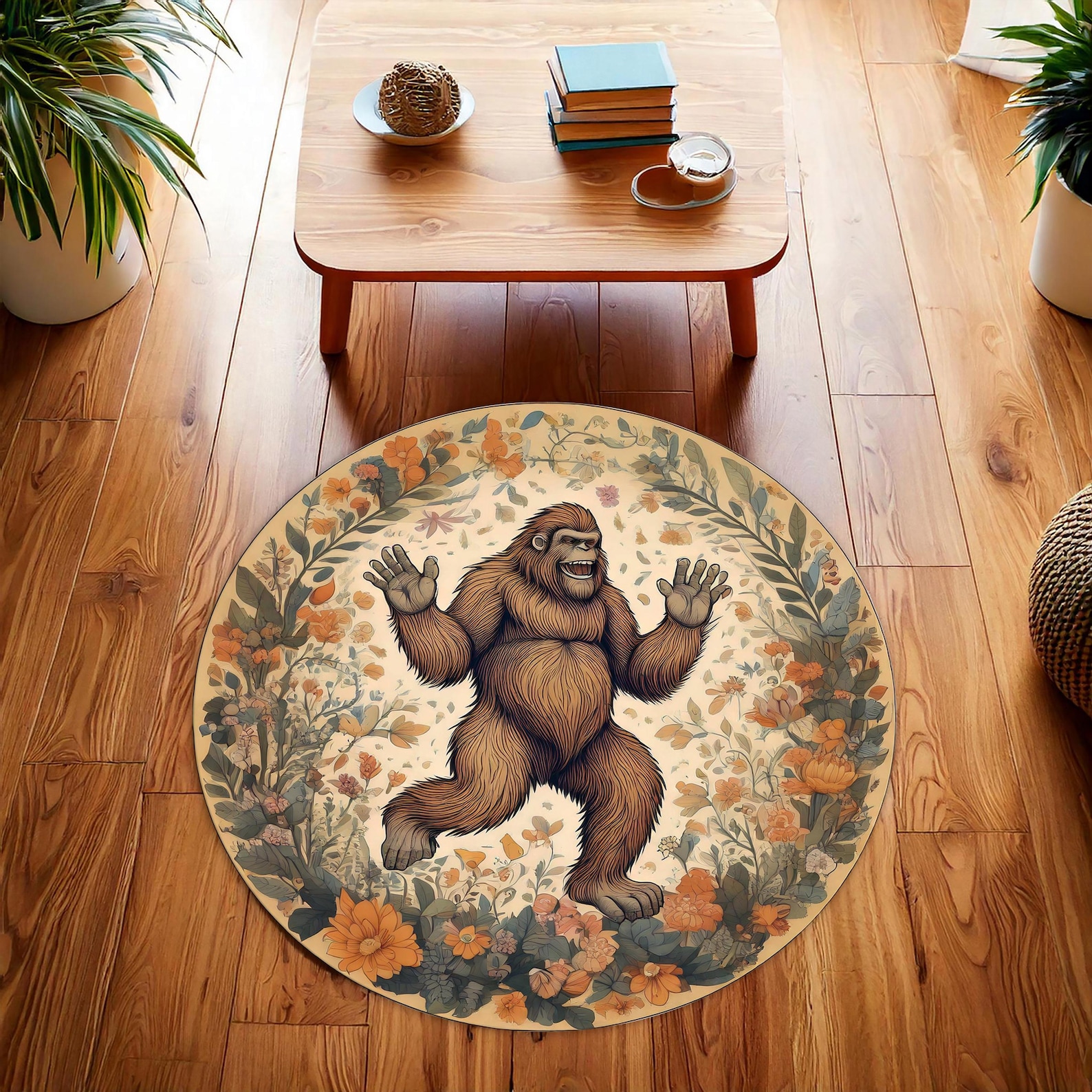 Smiling Bigfoot Round Rug, Sasquatch Carpet, Big Foot Decor, Funny ...