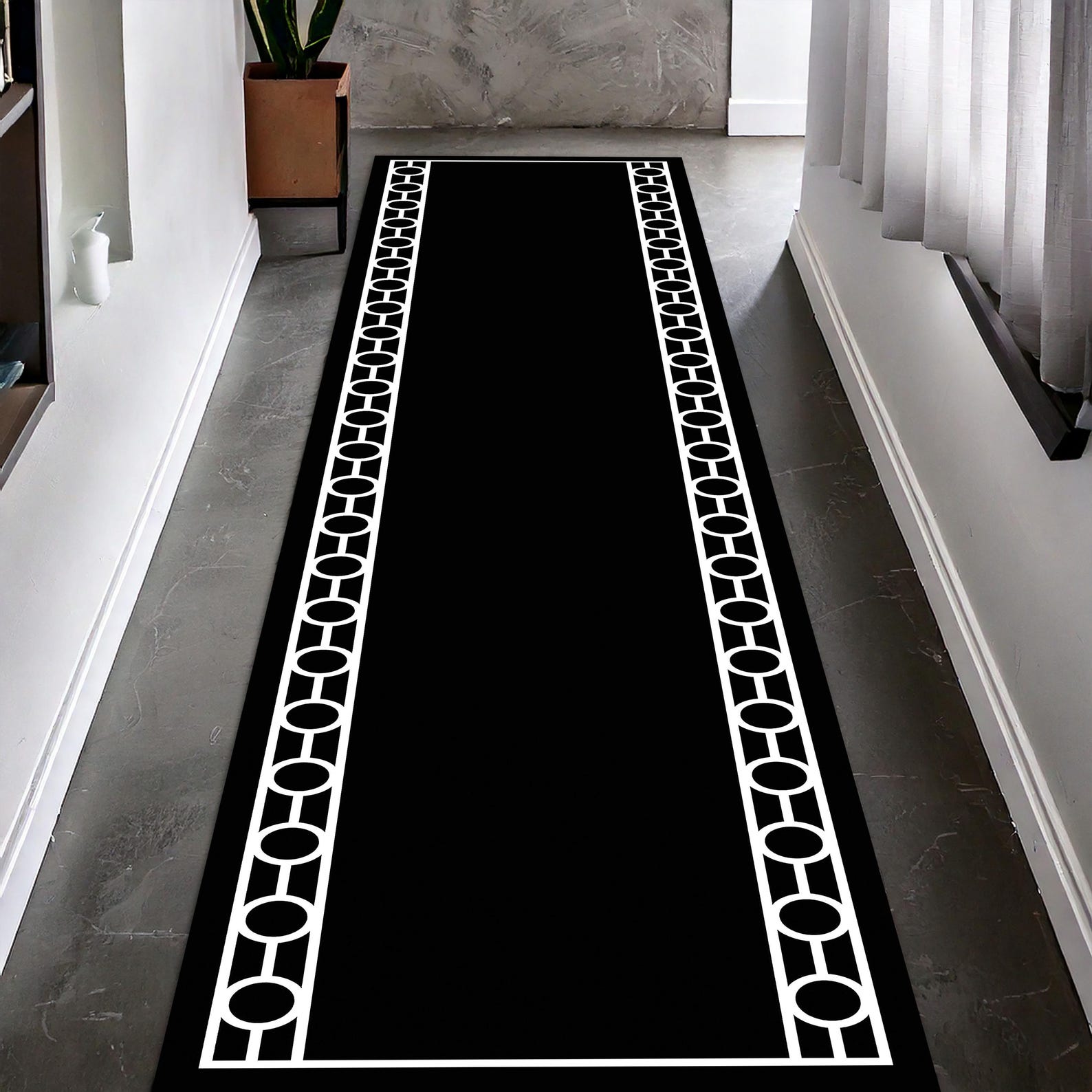 Black Geometric Runner Rug – Modern Trellis Hallway Carpet, Minimalist ...