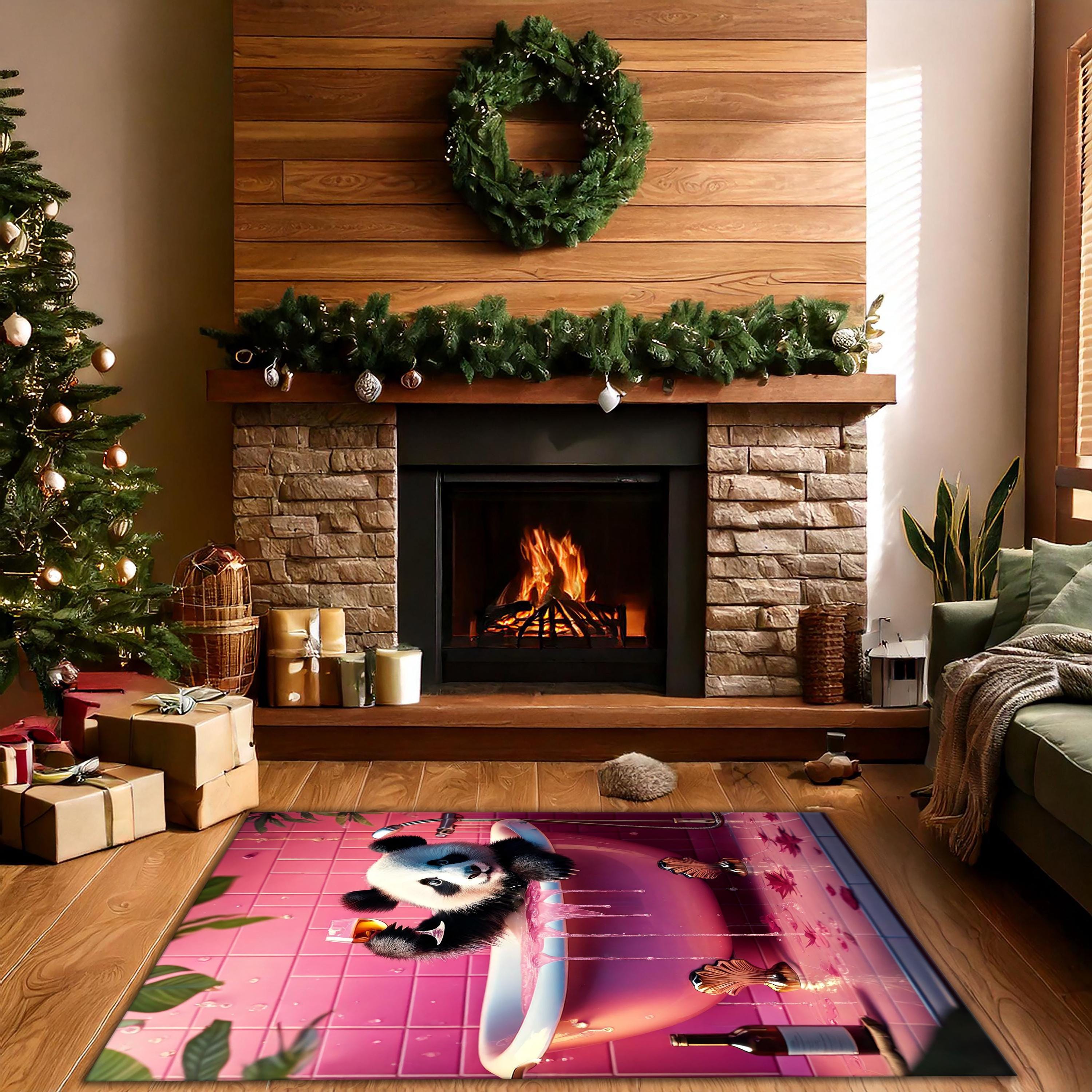 Smiling Panda in Bat Bath Rug, Cute Pink Rug, Panda Rug, Funny Rug ...