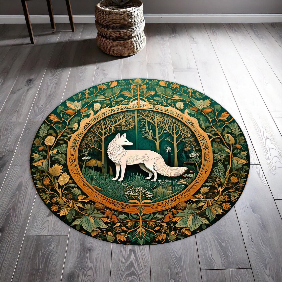 Wolf Woodland Round Rug, Wolf Folklore Decor, Dark Cottagecore Rug ...