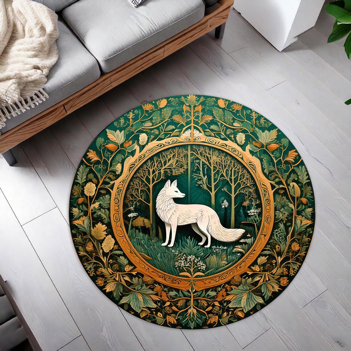 Wolf Woodland Round Rug, Wolf Folklore Decor, Dark Cottagecore Rug ...