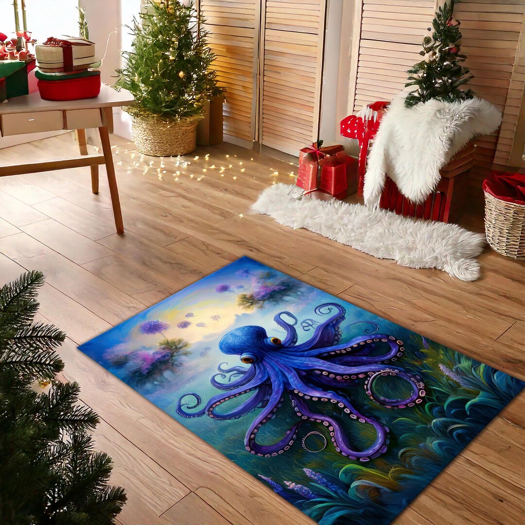 Octopus Rug, Purple Color Octopus, Spooky Rug, Animal Print Rug, Goth ...