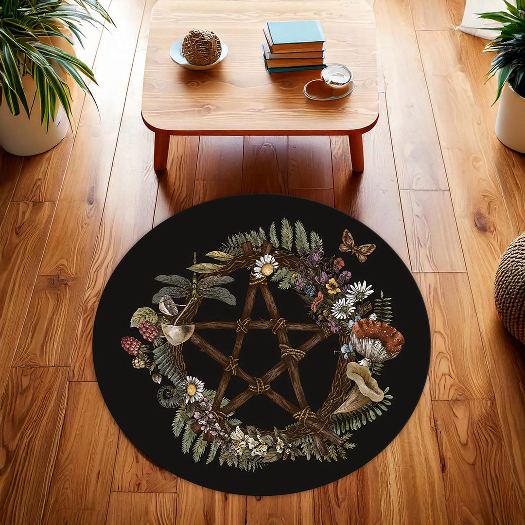 Nature Pentagram Mat, Psychedelic Rug, Magic Round Rug, Goth Decor ...