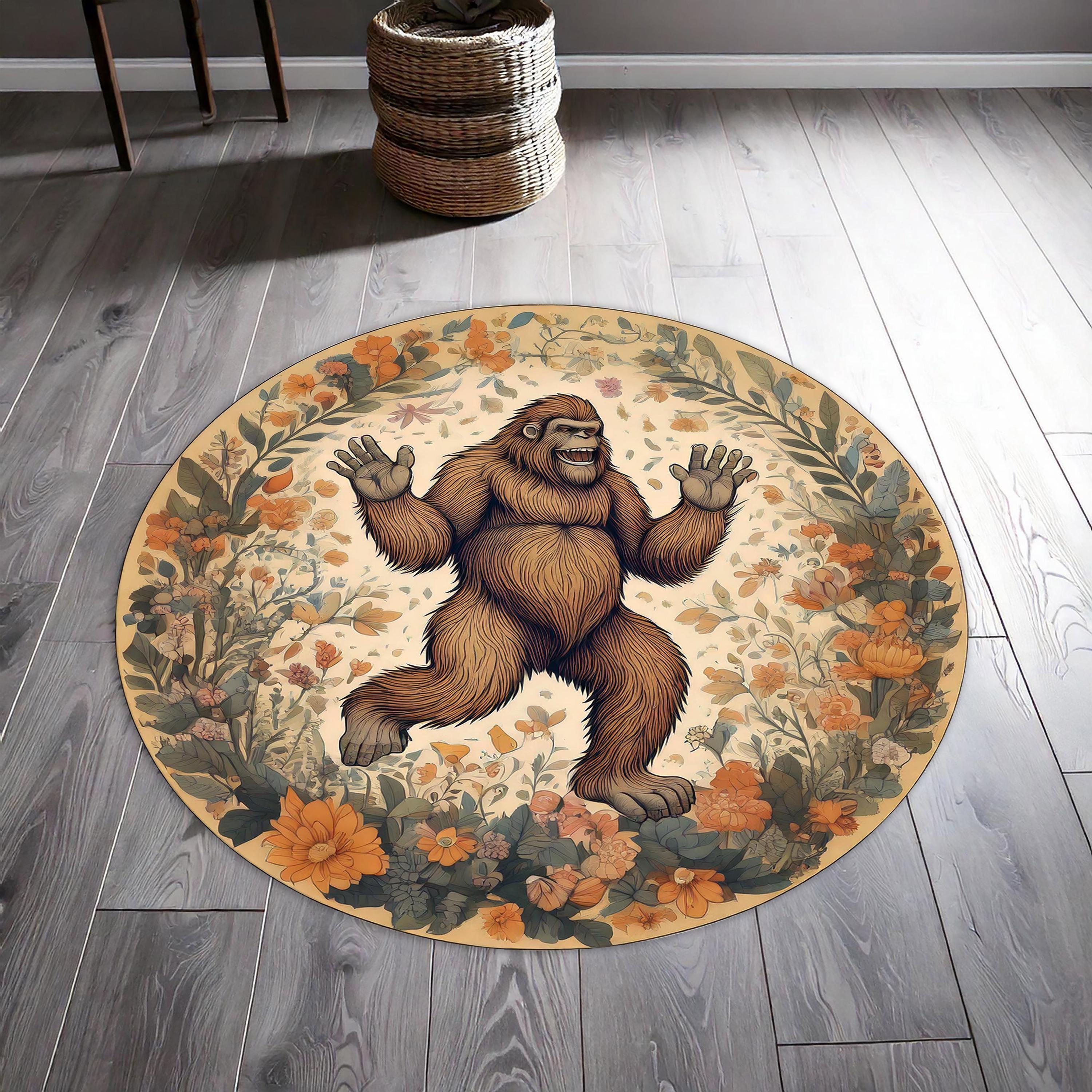 Smiling Bigfoot Round Rug, Sasquatch Carpet, Big Foot Decor, Funny ...