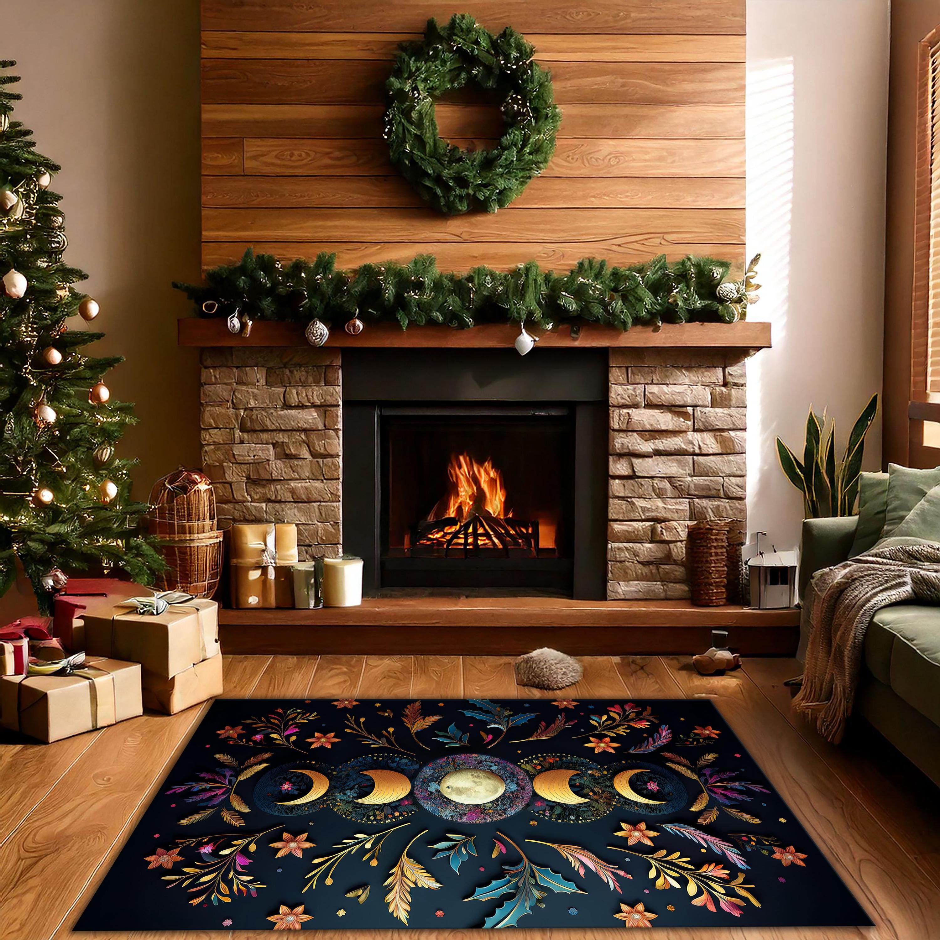 Moonlit Garden Rug, Moon Phase Carpet, Lunar Eclipse Decor, Leaves ...