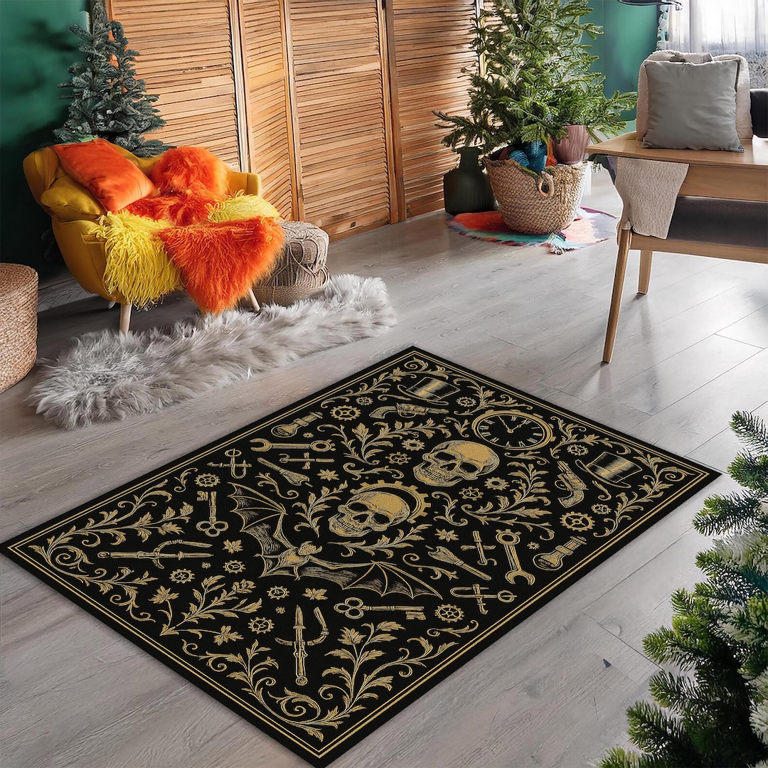 Gothic Steampunk Skull Rug – Victorian Skull and Gear Design Carpet ...