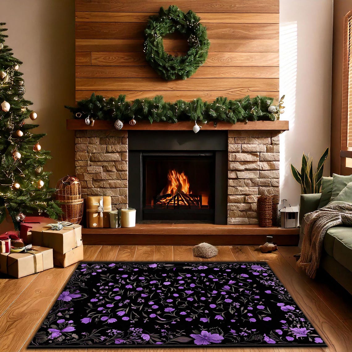 Gothic Rug Floral Rug Dark Cottagecore Decor Vintage Carpet Dark Floral ...