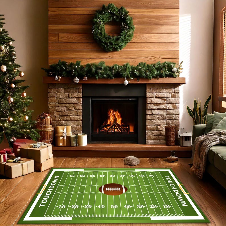 American Football Rug, Soccer Field Rug, Custom Team Logo Rug, Washable ...